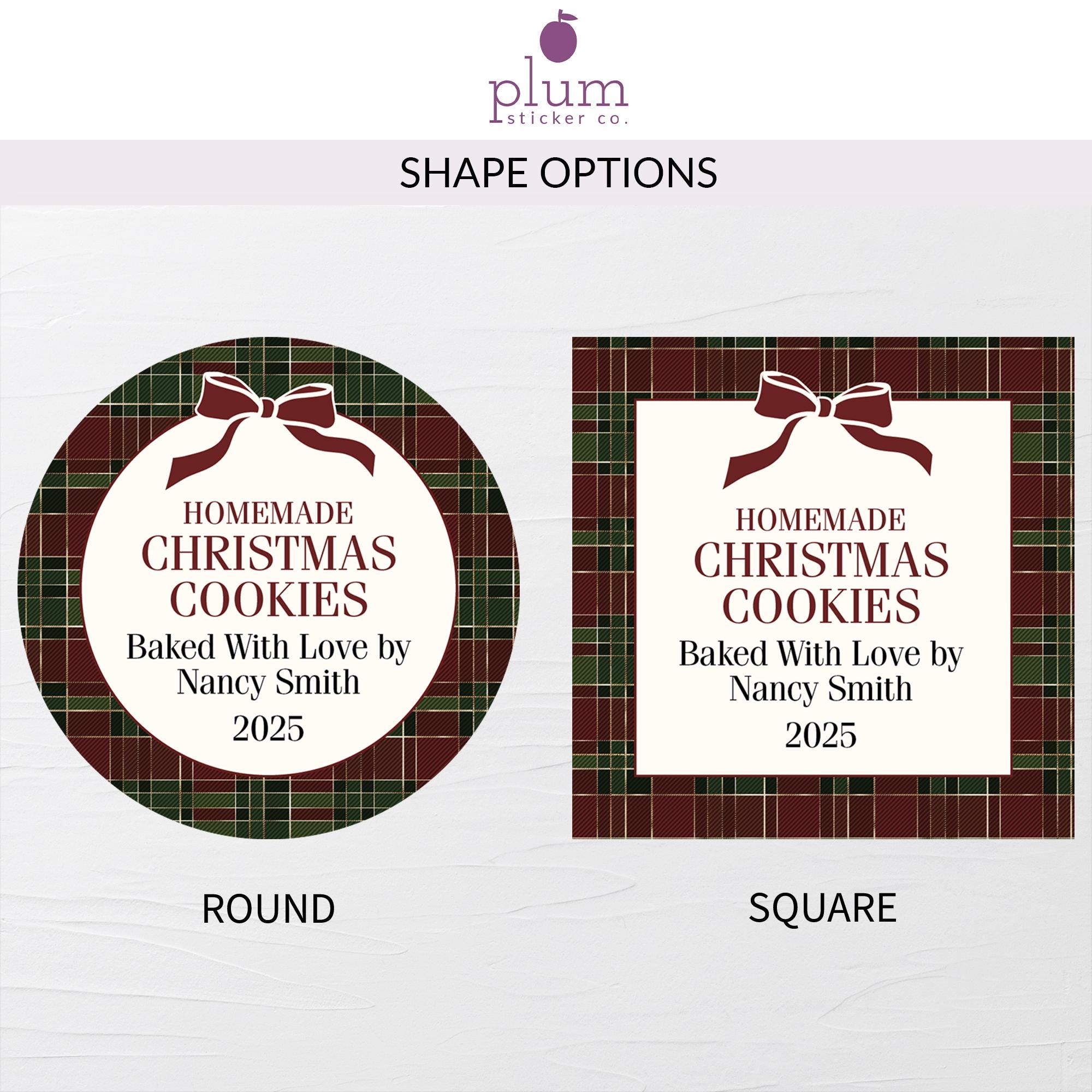 Christmas Cookie Labels Burgundy and Green Plaid Tartan Baking Stickers ...