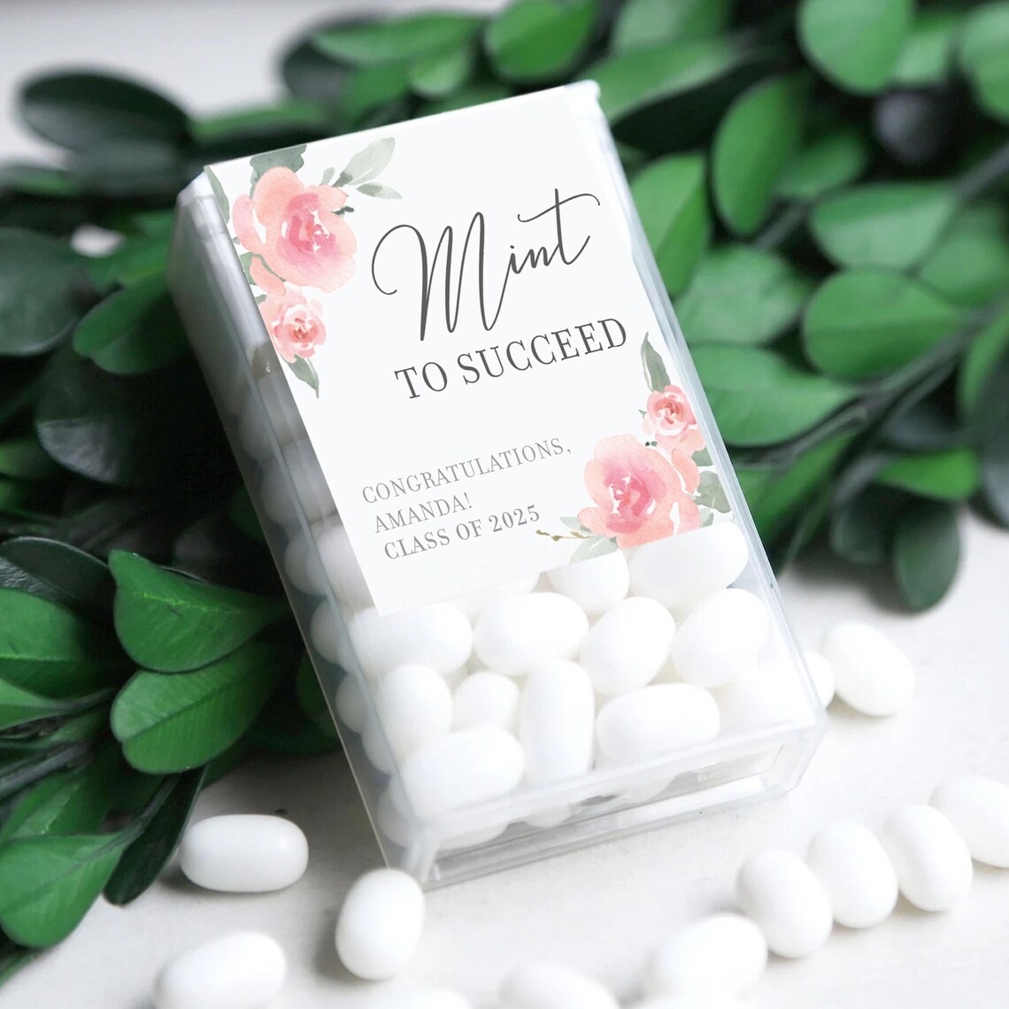Graduation Party Favors Labels for Mints, Pink Floral Rose Achievemint ...