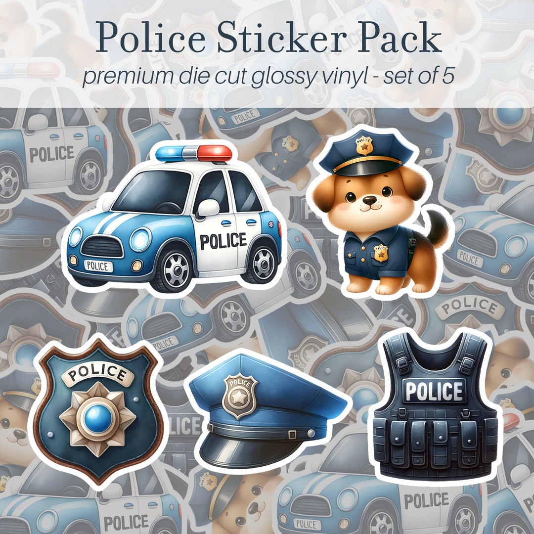 Police Sticker Pack of 5, Vinyl Stickers, Kids Police Stickers, Cute ...