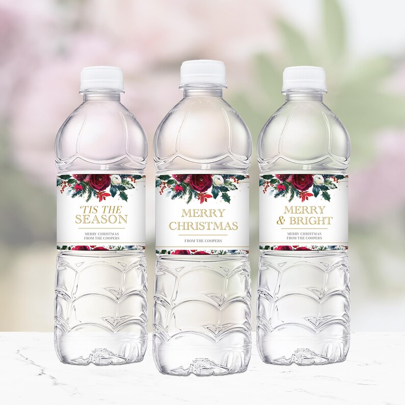 Christmas Water Bottle Labels, Custom Water Bottle Labels, Merry ...