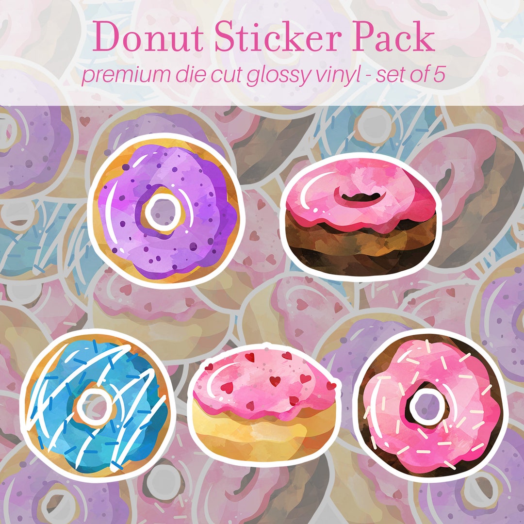 Donut Sticker Pack of 5, Vinyl Stickers, Laptop Stickers, Cute Stickers ...