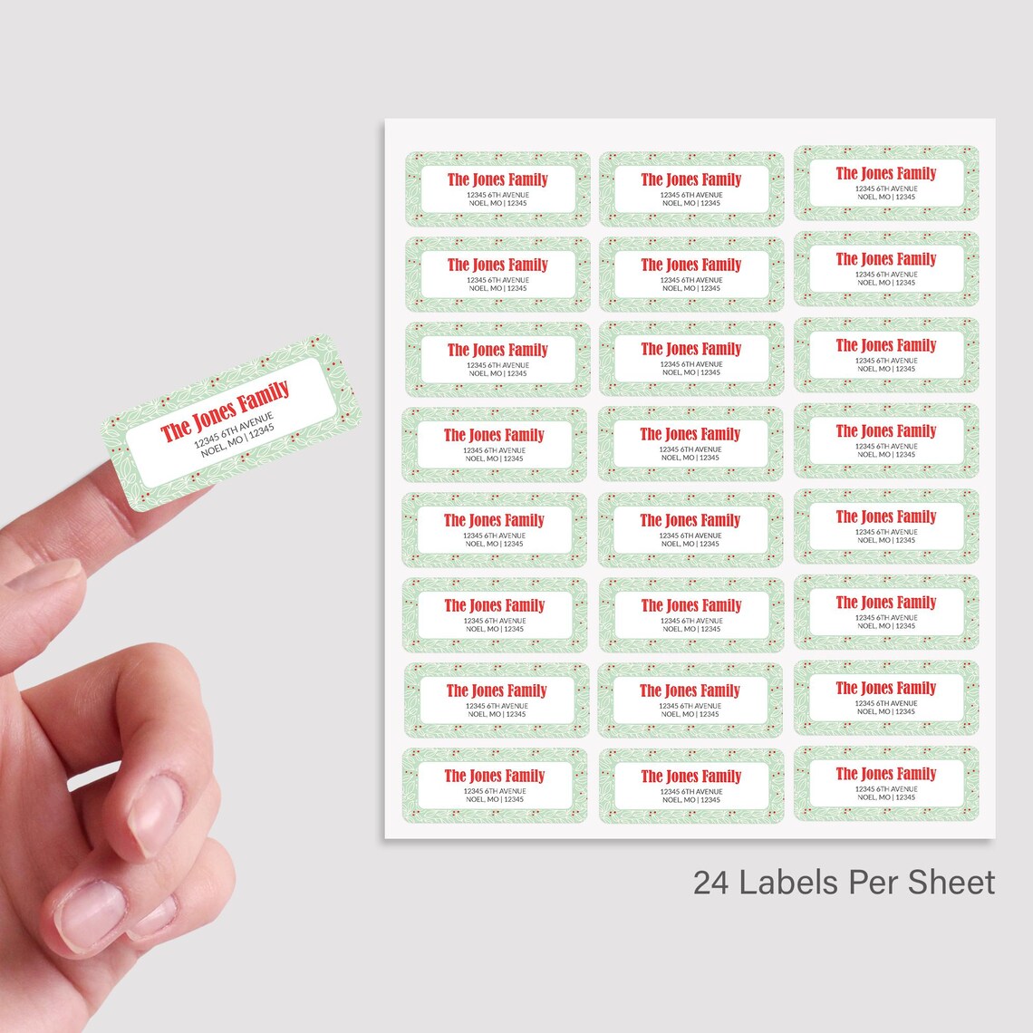 Personalized Christmas Address Labels, Mint With Red Berries, Modern ...