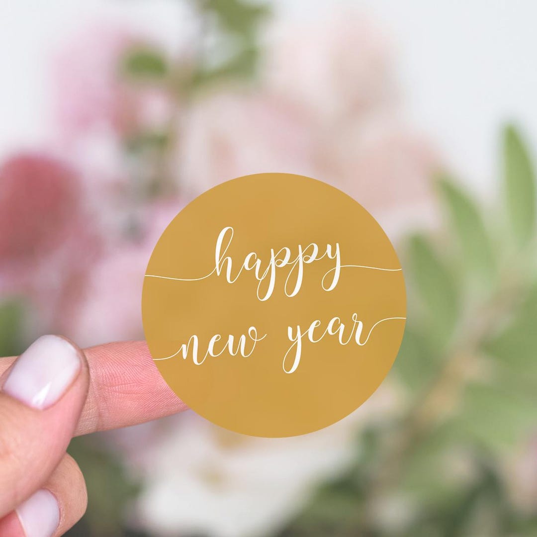 Round Happy New Year Stickers, Envelope Seals Sticker, Script New Year ...