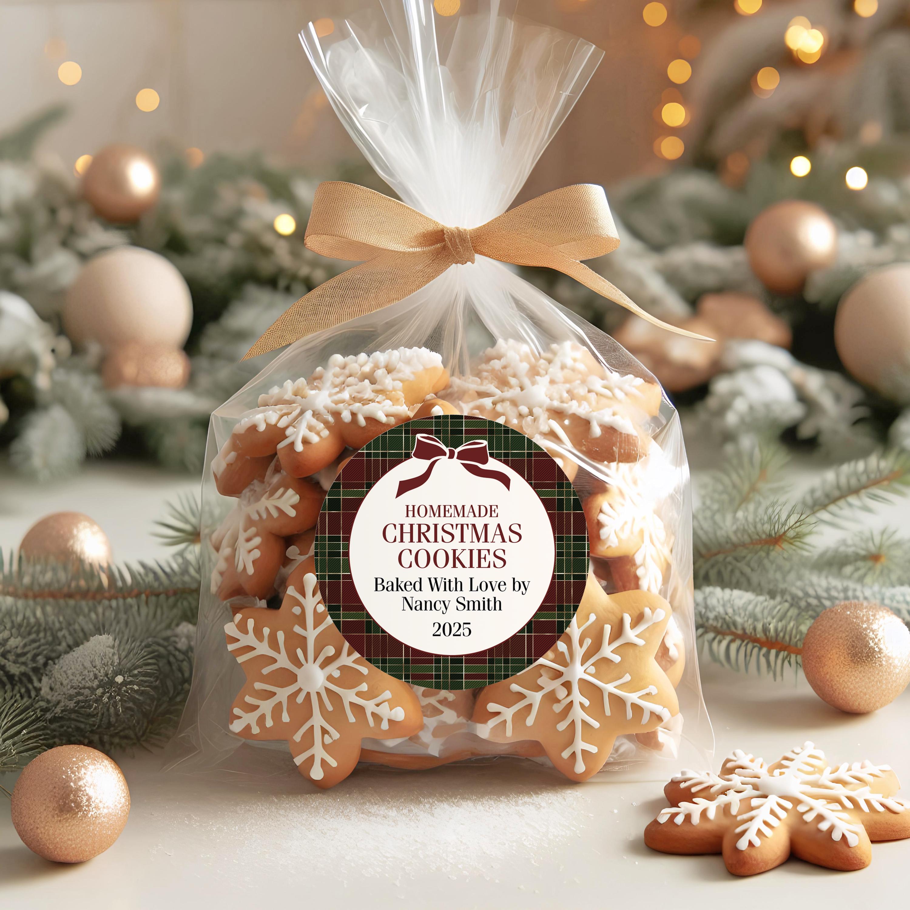 Christmas Cookie Labels Burgundy and Green Plaid Tartan Baking Stickers ...