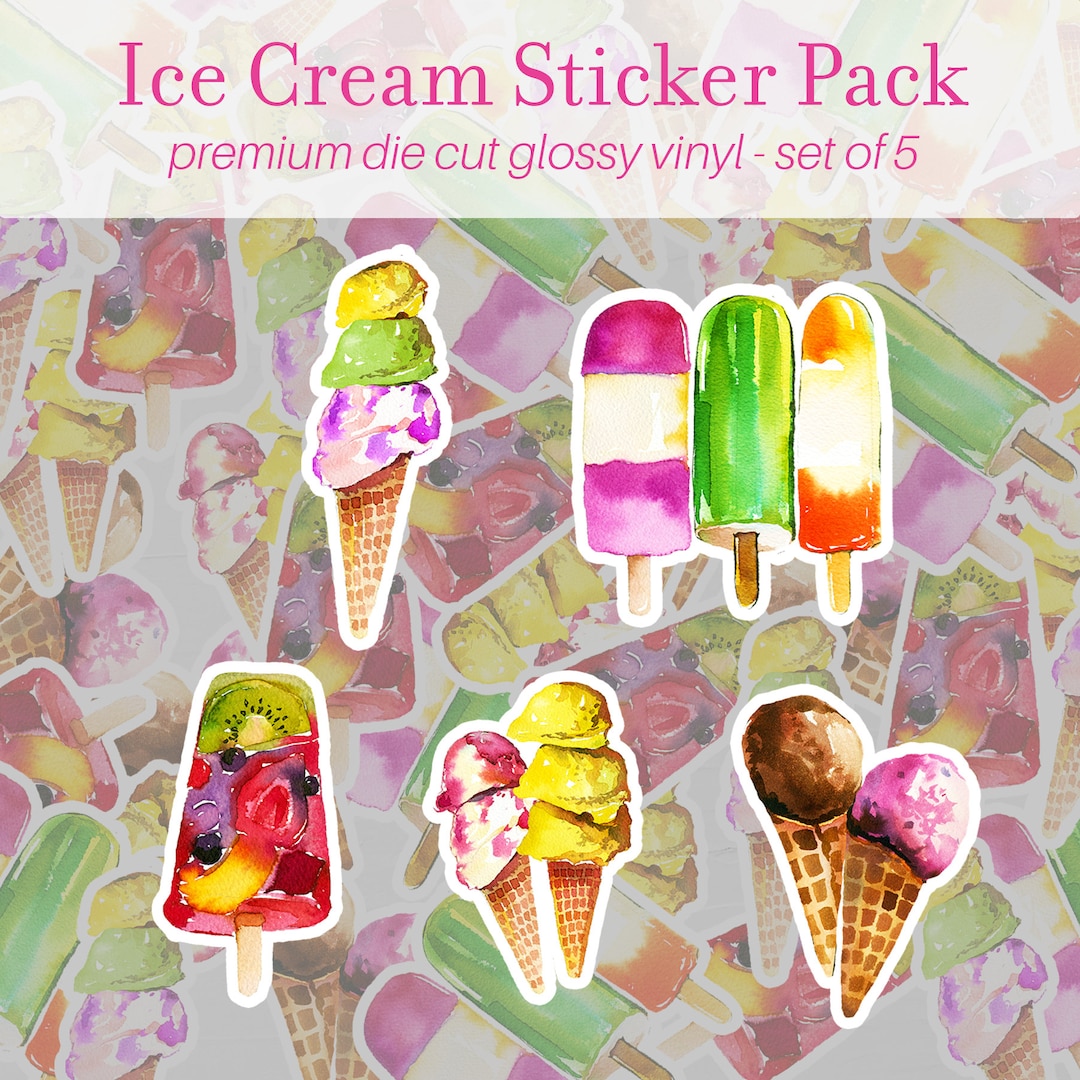 Ice Cream Sticker Pack of 5, Vinyl Stickers, Cute Summer Stickers ...