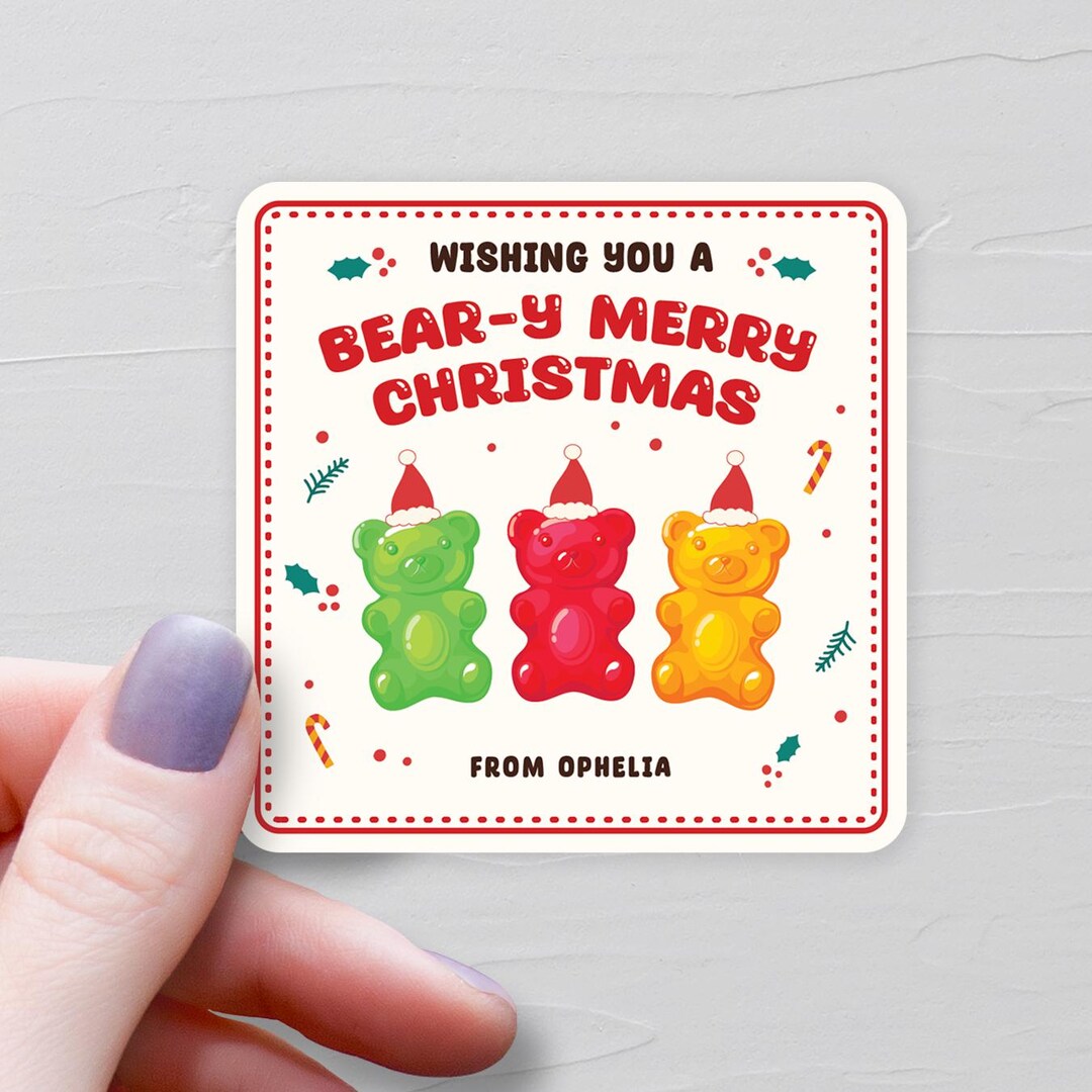 Gummy Bear Christmas Stickers, Bear-y Merry Christmas Favor Tag ...