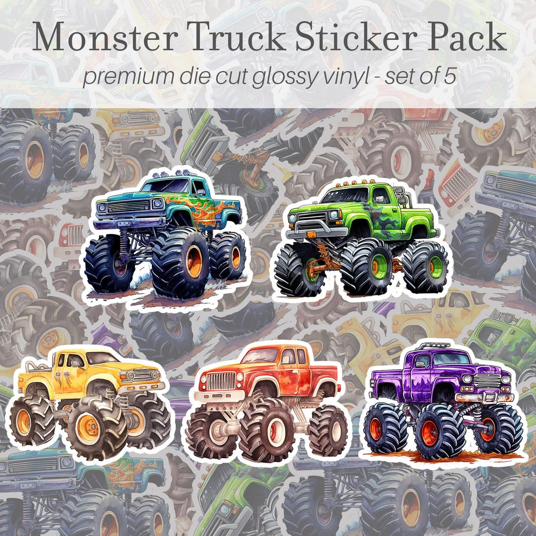Monster Truck Sticker Pack of 5, Vinyl Stickers, Monster Truck Decals ...