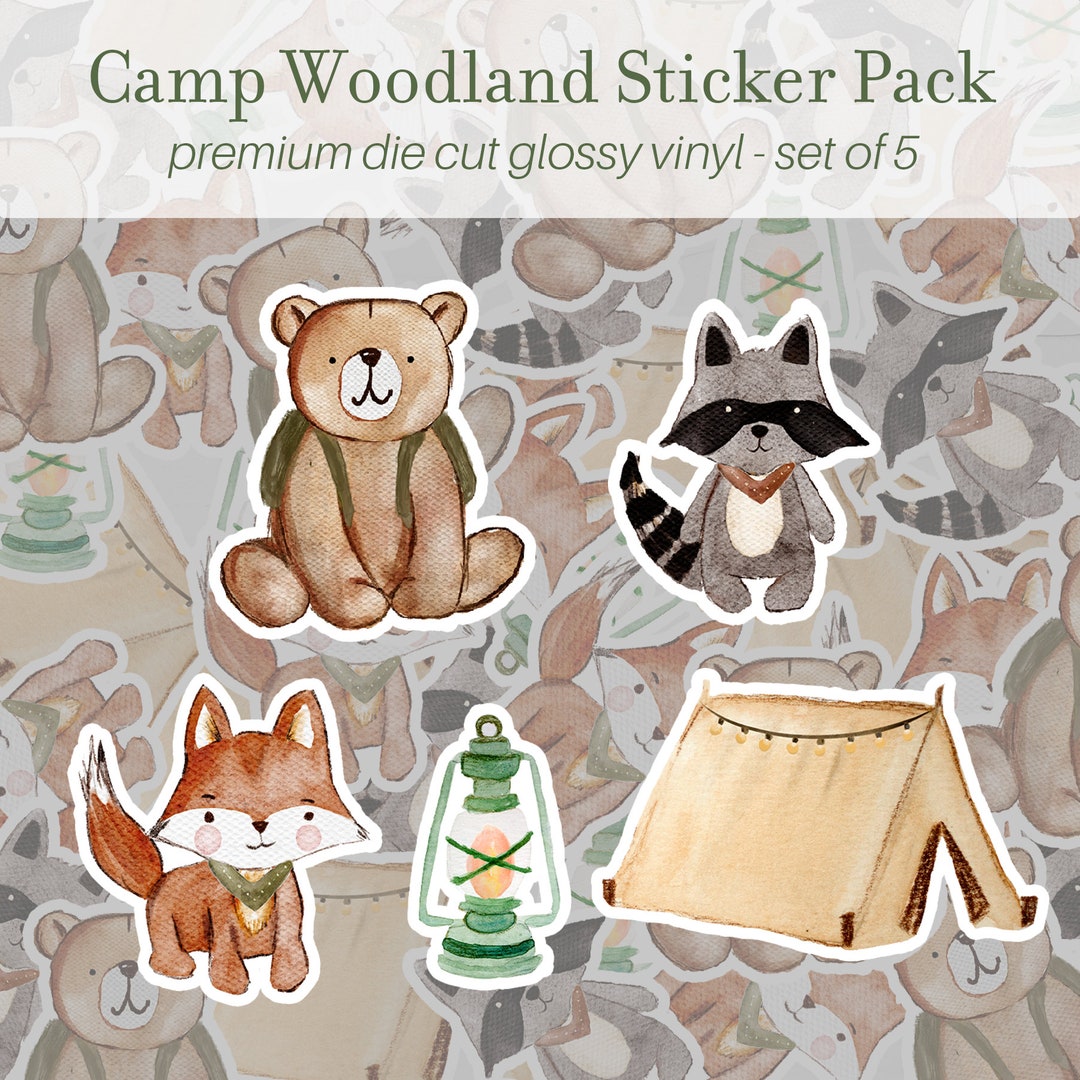 Camp Woodland Sticker Pack of 5, Vinyl Stickers, Woodland Stickers ...