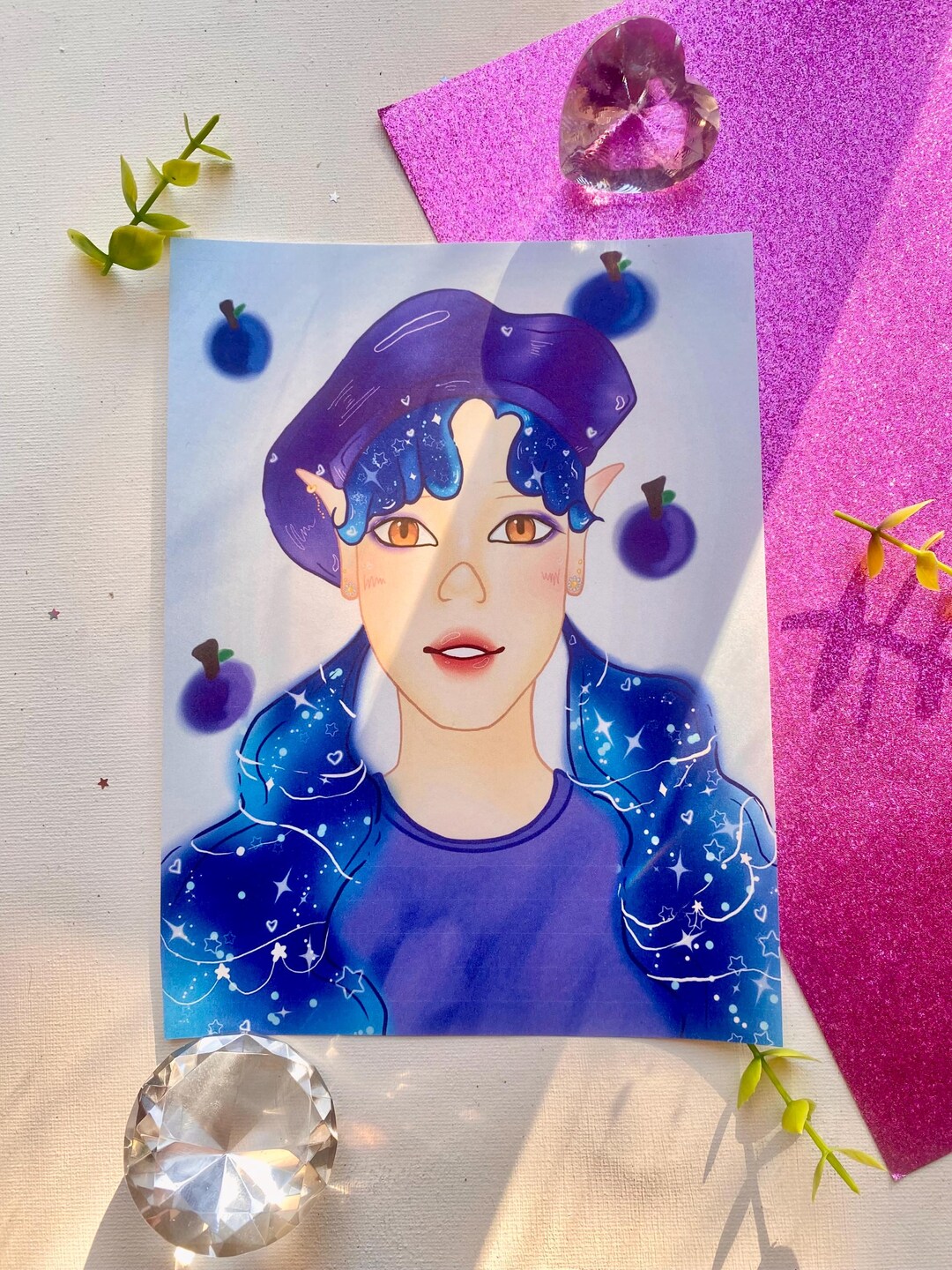 Blueberry Galaxy Girl Art Print - Etsy
