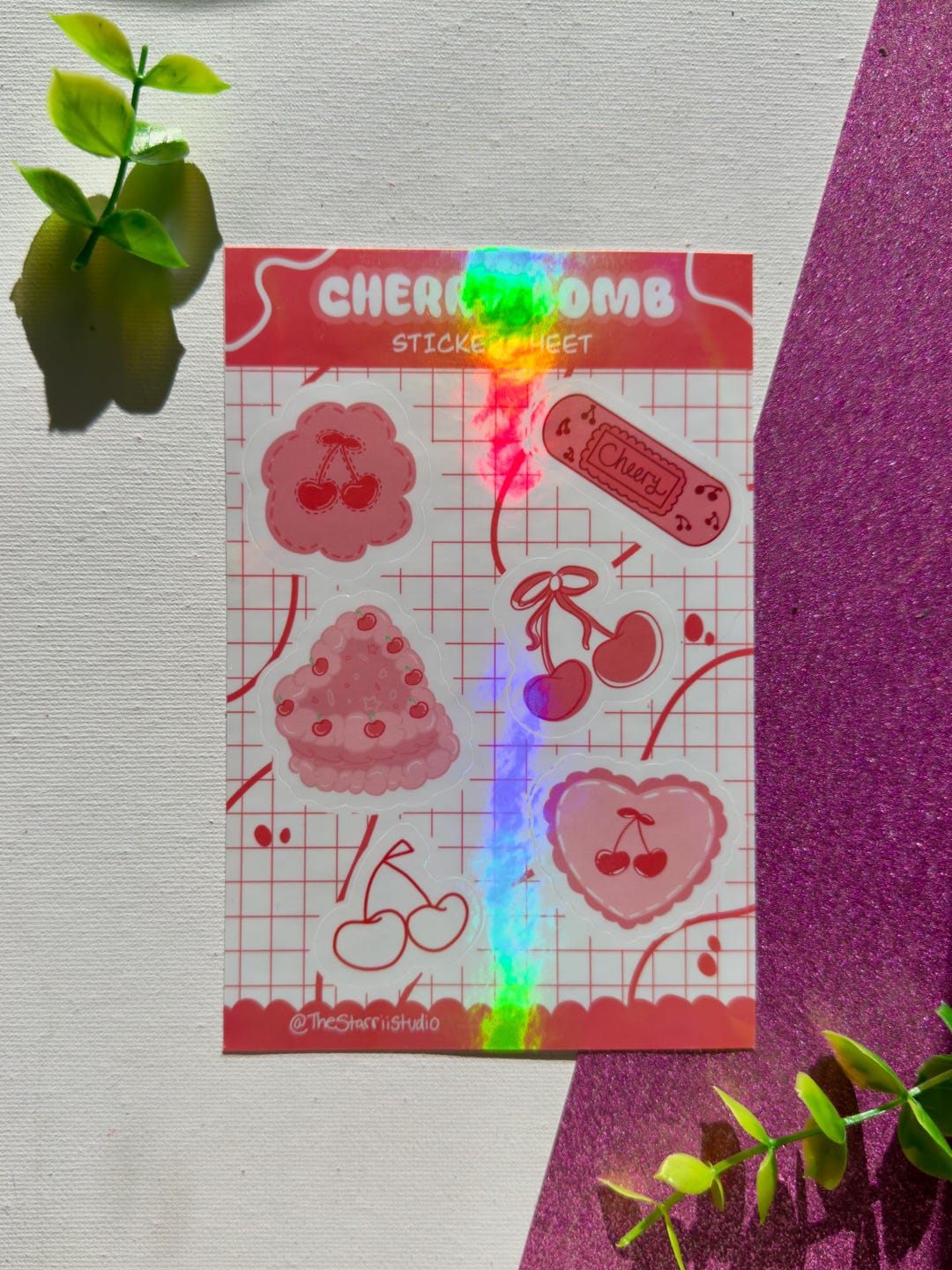 Cherry Bomb Cute Cherry Inspired Holographic Sticker Sheet - Etsy