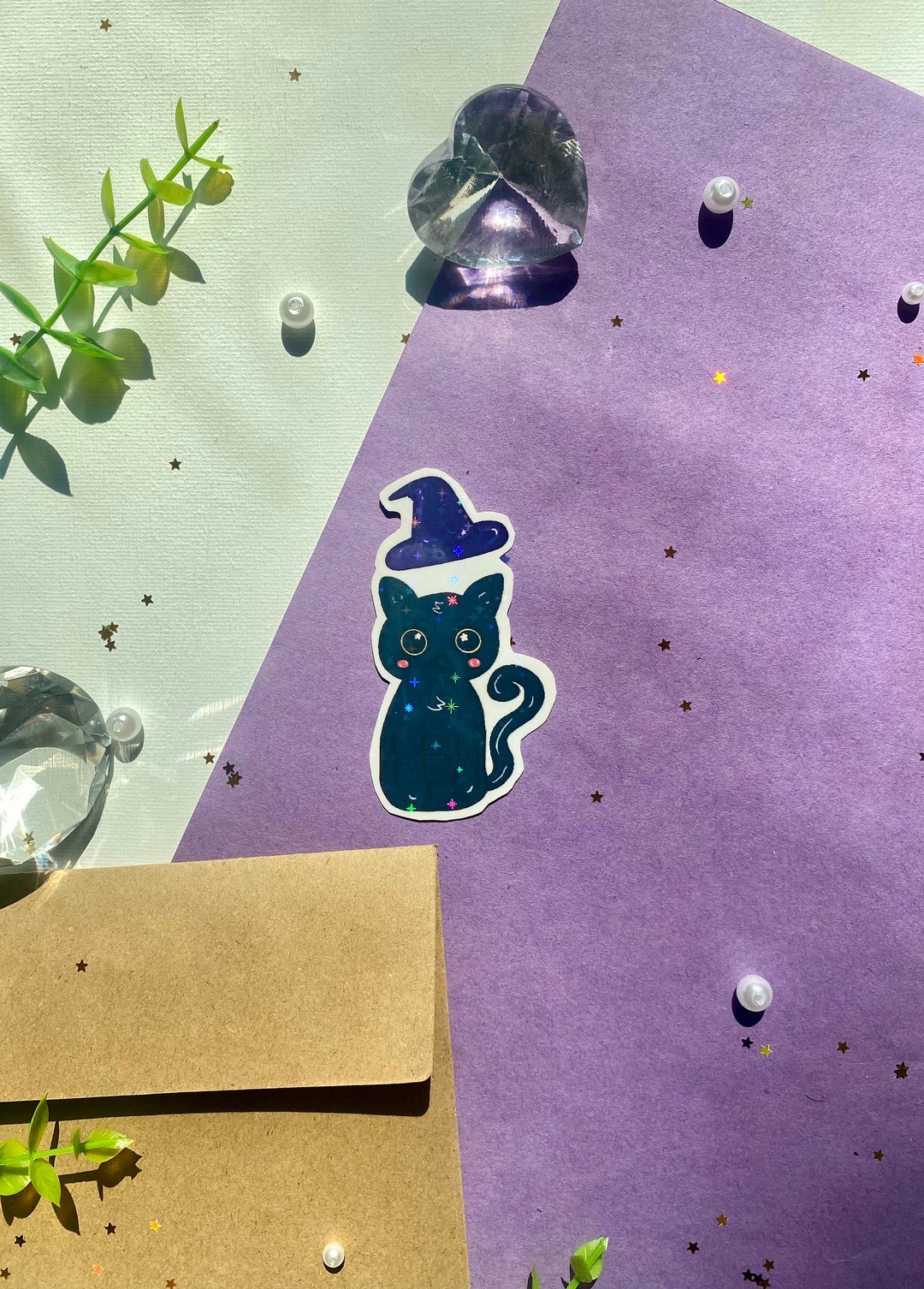 Witch Core Cute Black Cat Holographic Star Sticker - Etsy