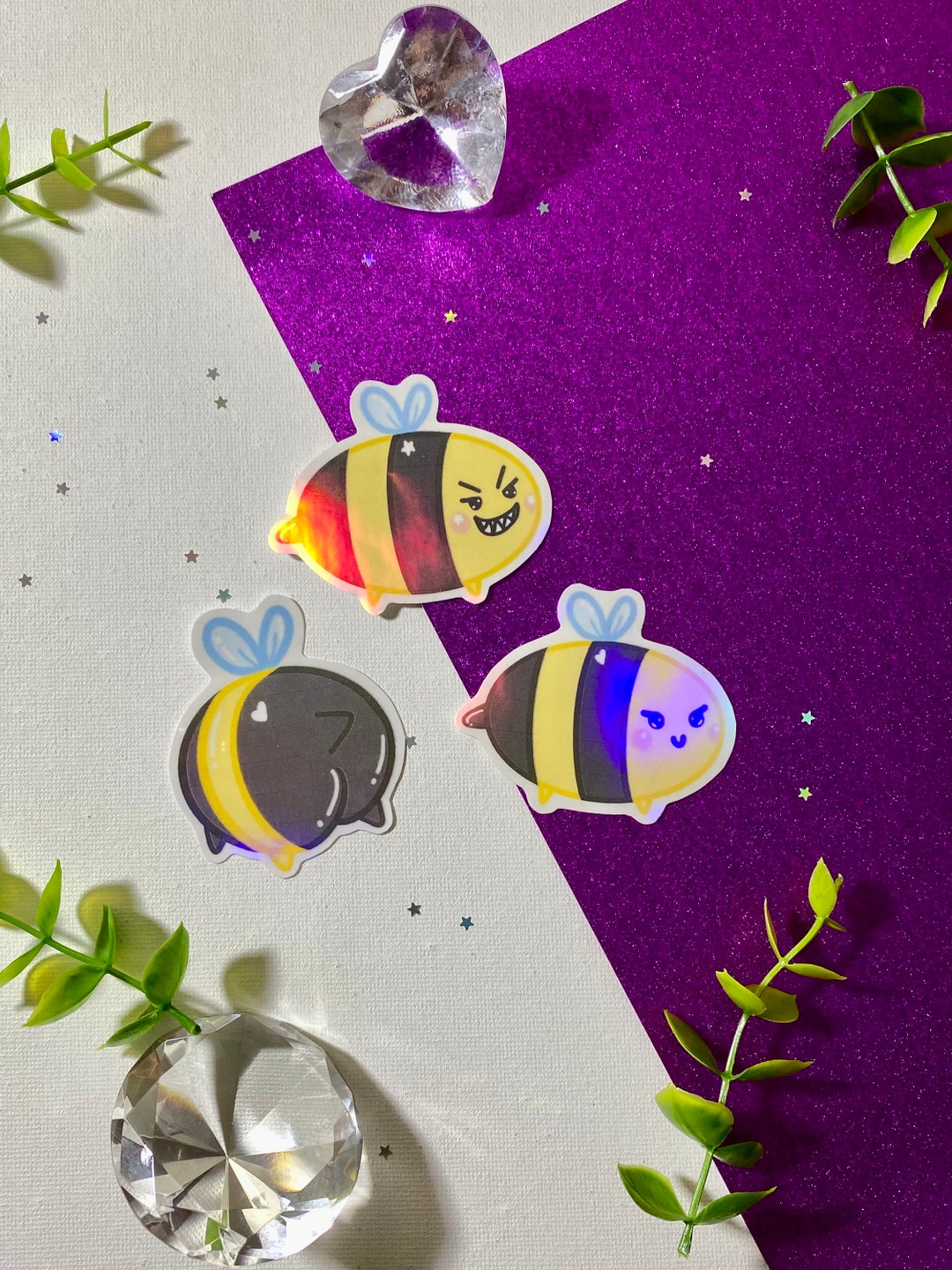 Cute Conky Yellow Bumble Bee Holographic Stickers Set - Etsy