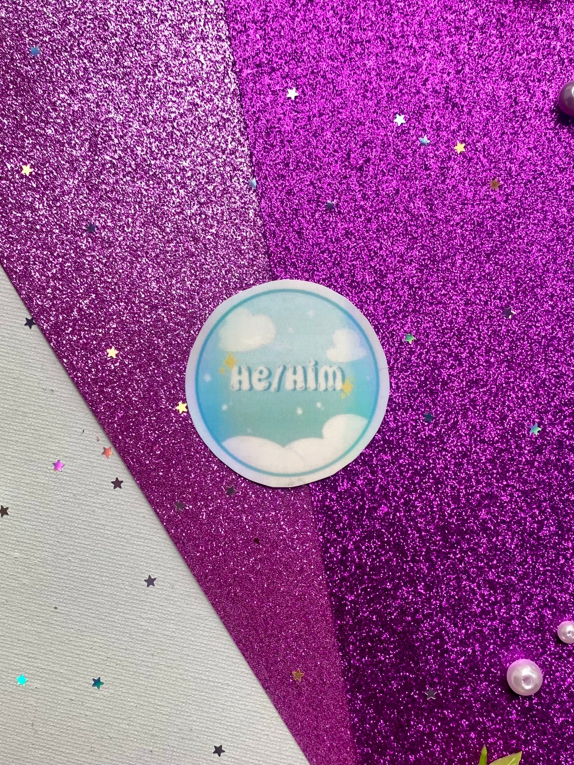 Pastel Pronoun Cute Aesthetic Holographic Circle Stickers She/her, He ...