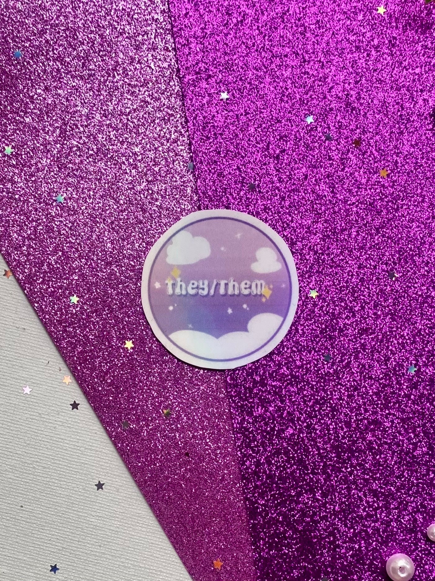 Pastel Pronoun Cute Aesthetic Holographic Circle Stickers She/her, He ...