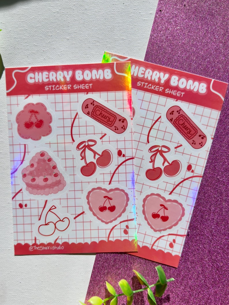 Cherry Bomb Cute Cherry Inspired Holographic Sticker Sheet - Etsy