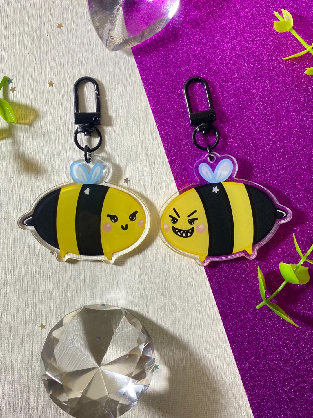 Double Sided Conky Yellow Bumble Bee Acrylic Keychain (2.3 Inch) - Etsy