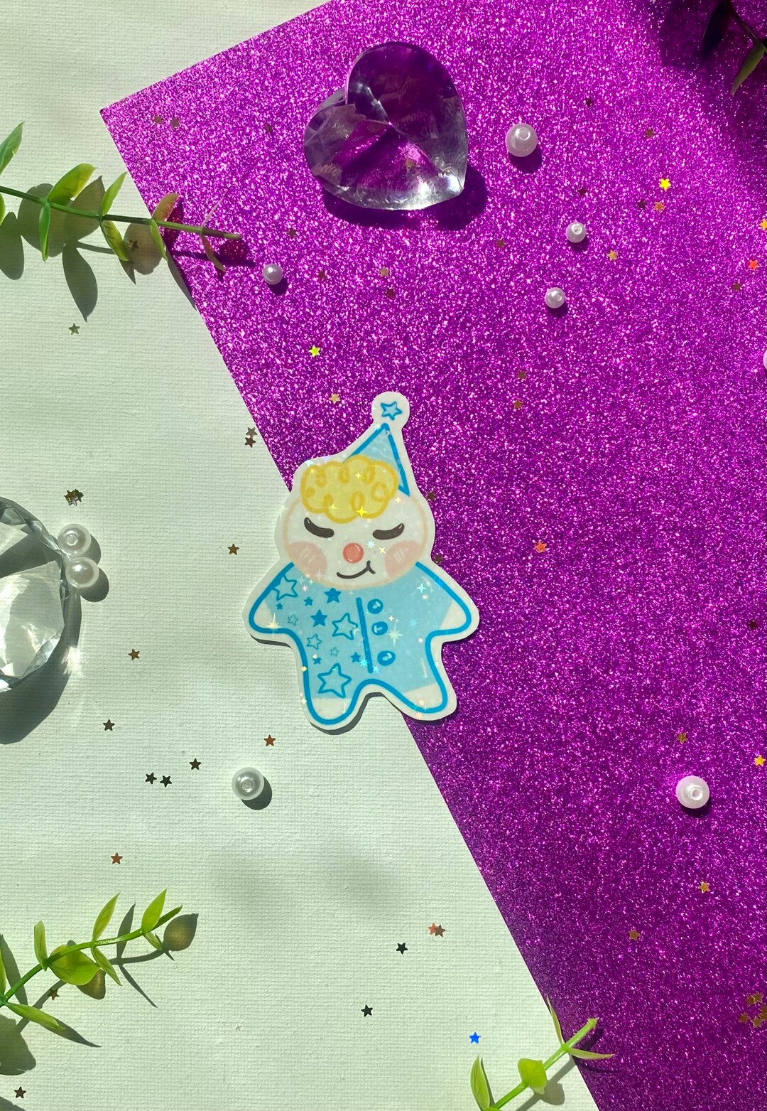Sleeping Clown Bedtime Blue Starry Cute Holographic Star Sticker - Etsy