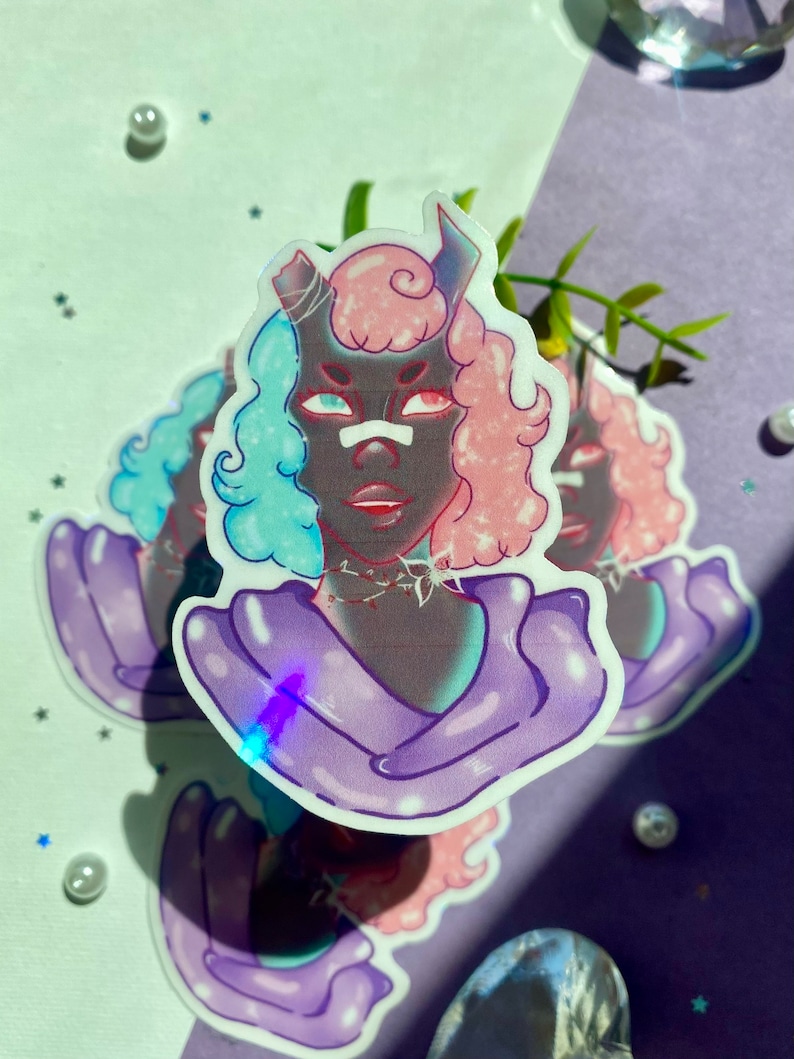 Holographic Cotton Candy Demon Sticker - Etsy