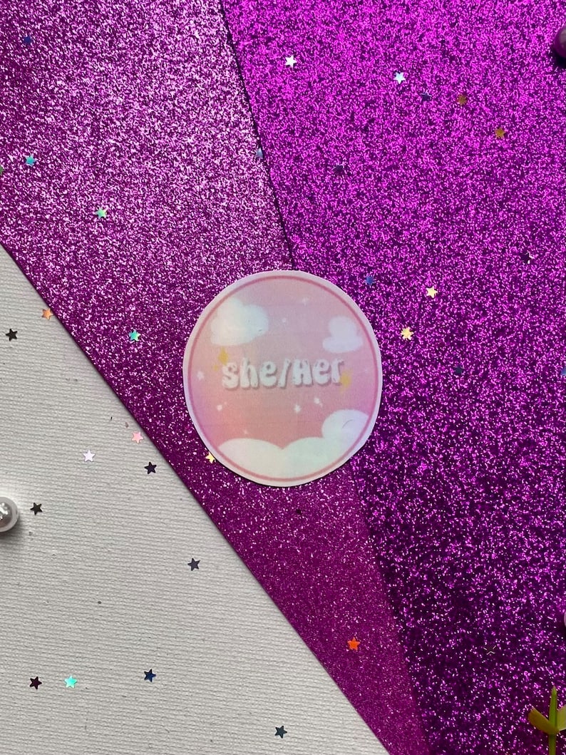 Pastel Pronoun Cute Aesthetic Holographic Circle Stickers She/her, He ...
