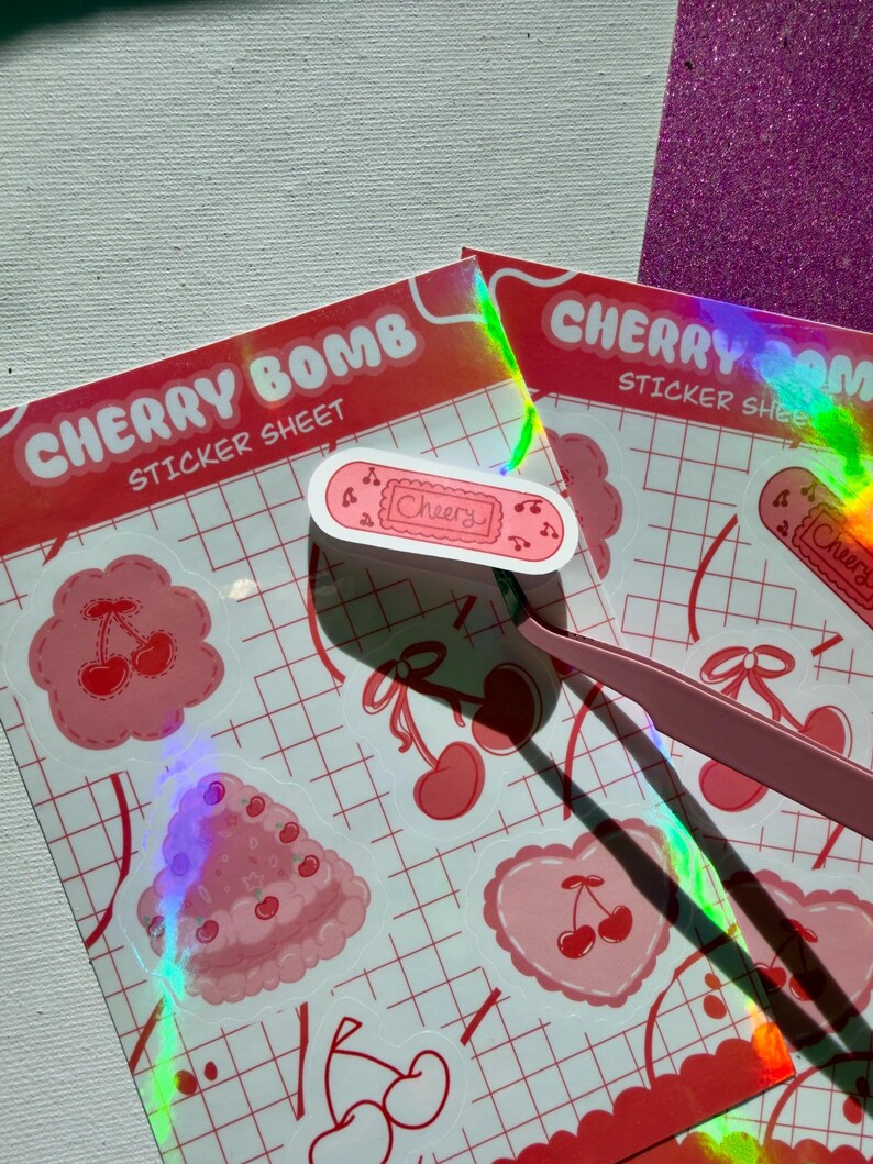 Cherry Bomb Cute Cherry Inspired Holographic Sticker Sheet - Etsy
