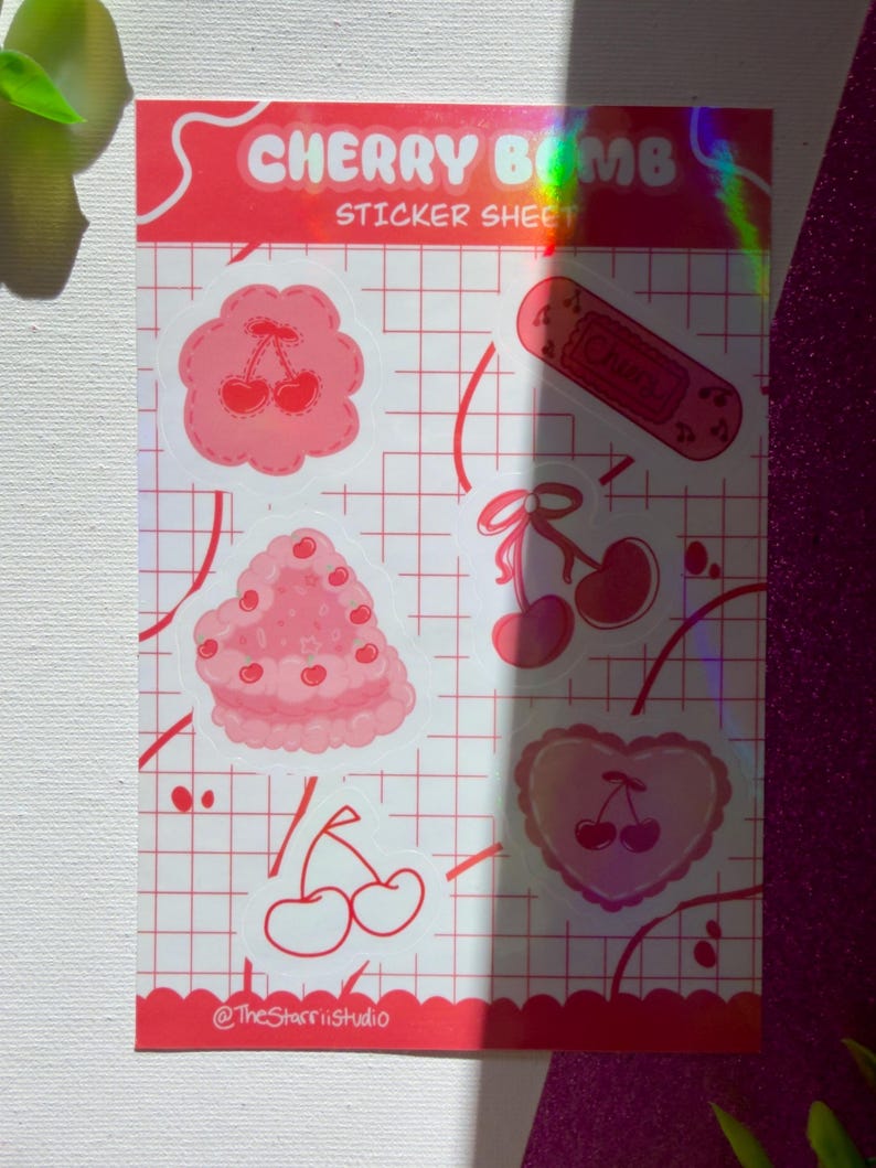 Cherry Bomb Cute Cherry Inspired Holographic Sticker Sheet - Etsy