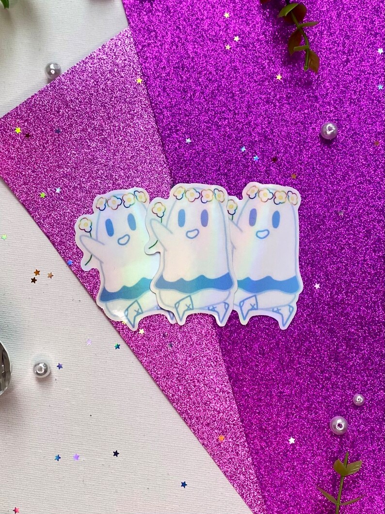 Flower Crown Ghost Holograpic Stickers - Etsy