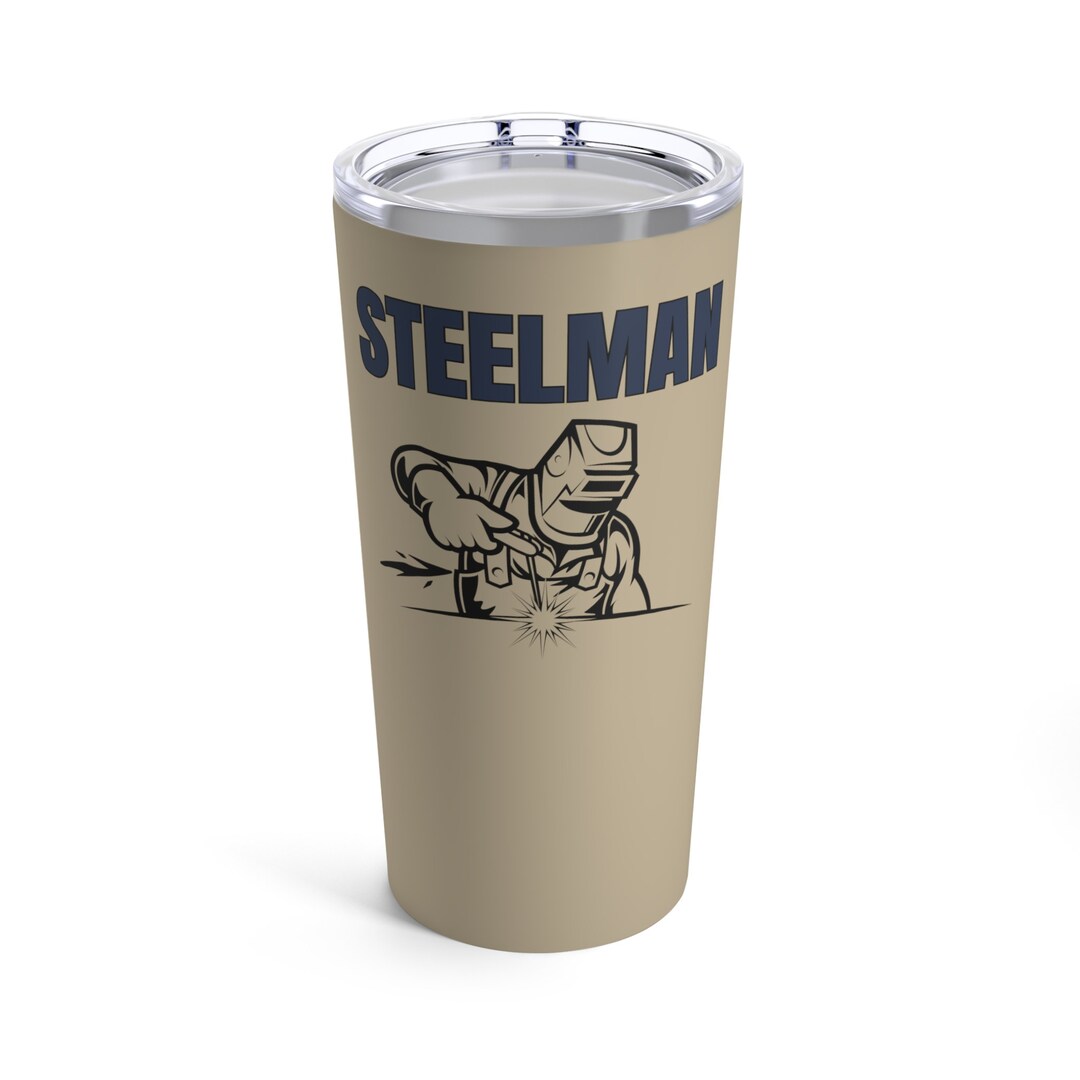 Welder Steelman Graphic, Tan Tumbler 20oz, Blue Collar Gift, Welder ...