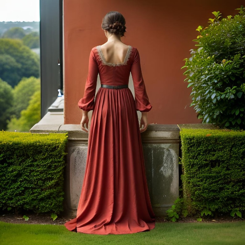 Rust Red Medieval-inspired Long Sleeve Dress | Viking Vintage Style ...