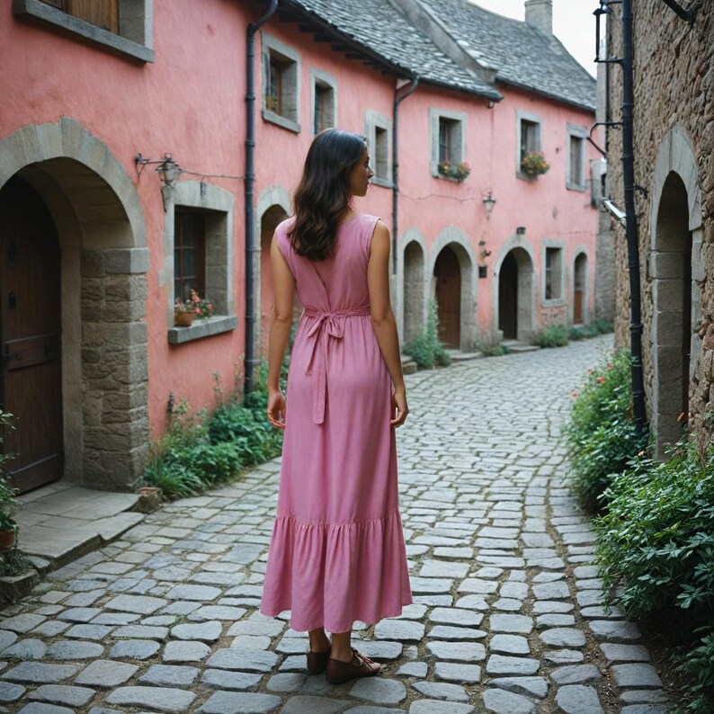 Vintage Pink Cottagecore Dress | Romantic Peasant-style Sleeveless Gown ...