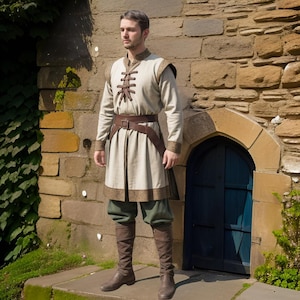 Noble Medieval Warrior Costume for Men | Viking Cream Historical Tunic ...