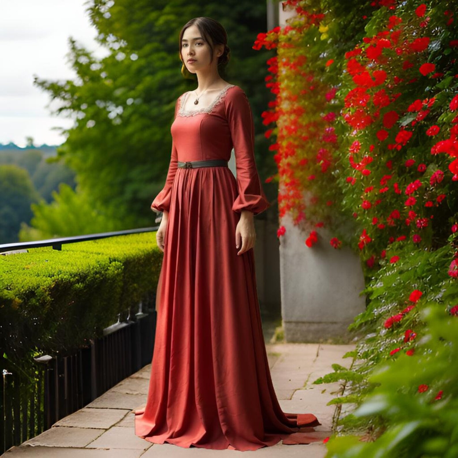 Rust Red Medieval-inspired Long Sleeve Dress | Viking Vintage Style ...