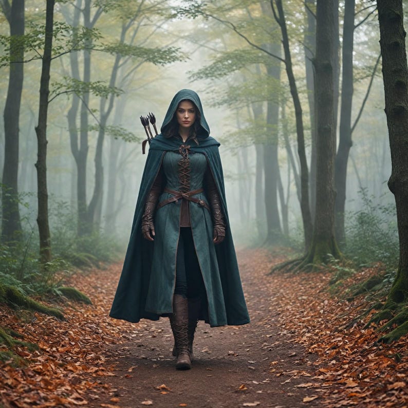 Medieval Hooded Cloak for Women | Woodland Ranger Archer Cape for Her ...