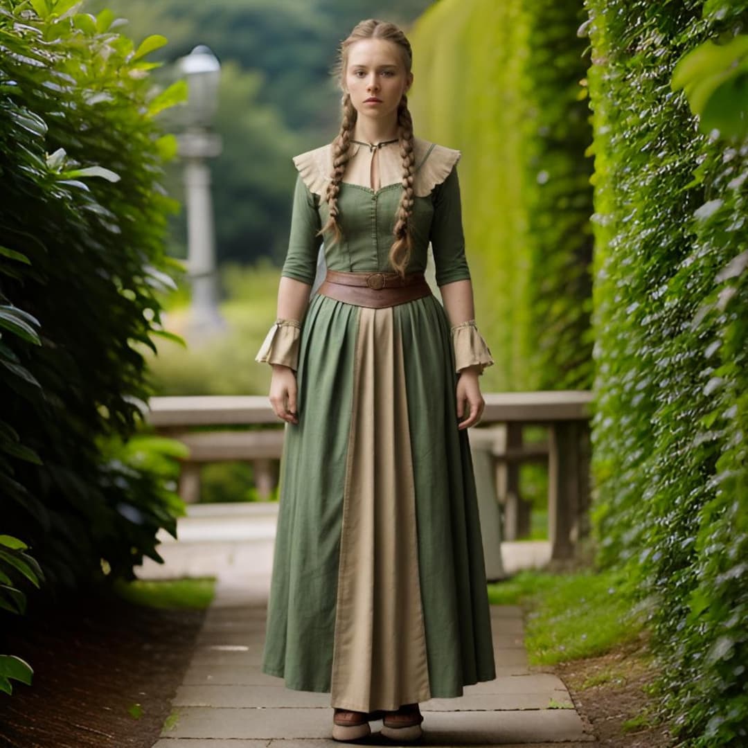 Medieval Viking Women's Dress | Green and Beige Dress With Ruffled ...