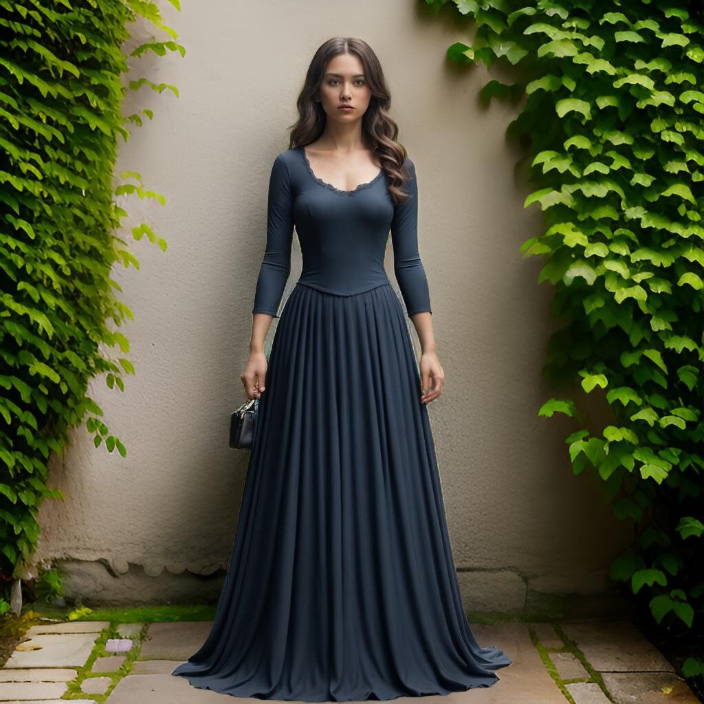 Long Sleeve Lace Trim Gown | Elegant Women's Formal Clothing | Classic ...