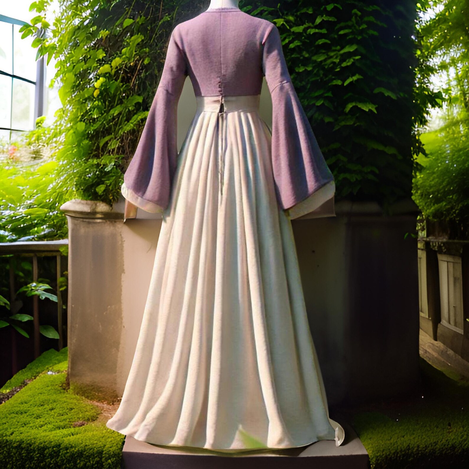 Elegant Viking Medieval Dress | Flared Sleeves Two-tone Dress ...