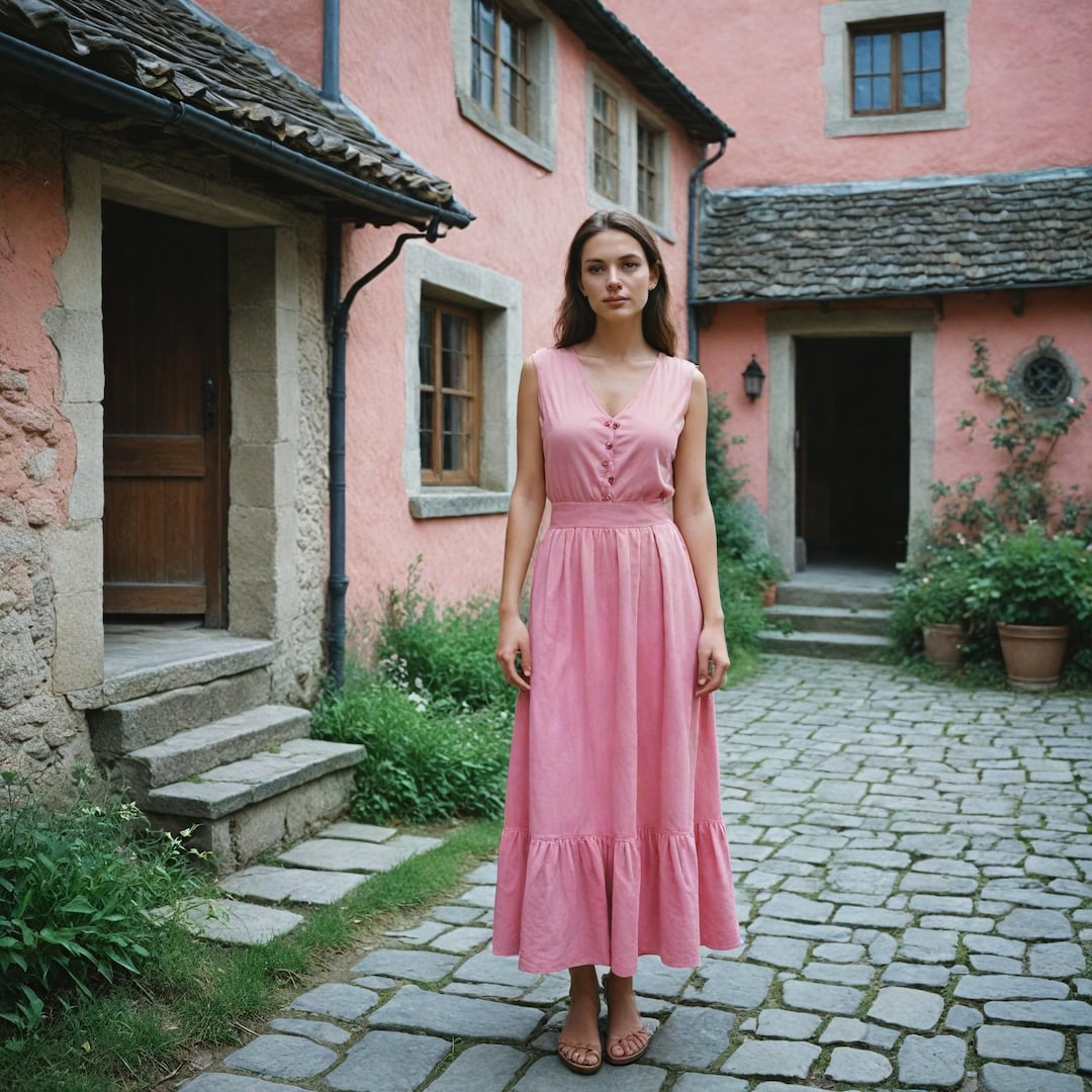 Vintage Pink Cottagecore Dress | Romantic Peasant-style Sleeveless Gown ...