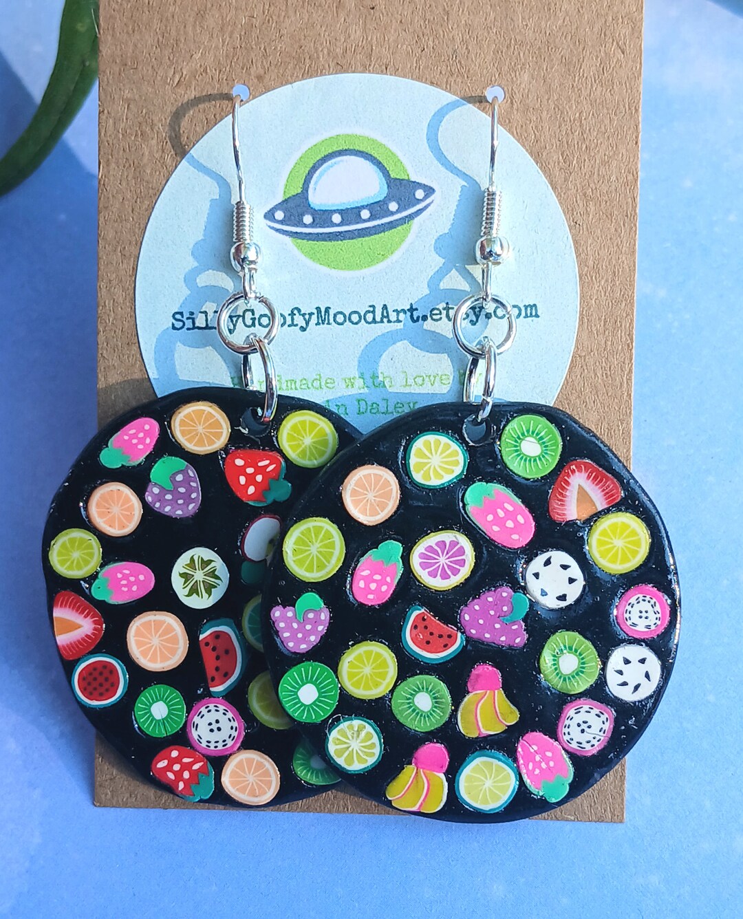 Polymer Clay Fruit Slice Silver Dangle Earrings - Etsy