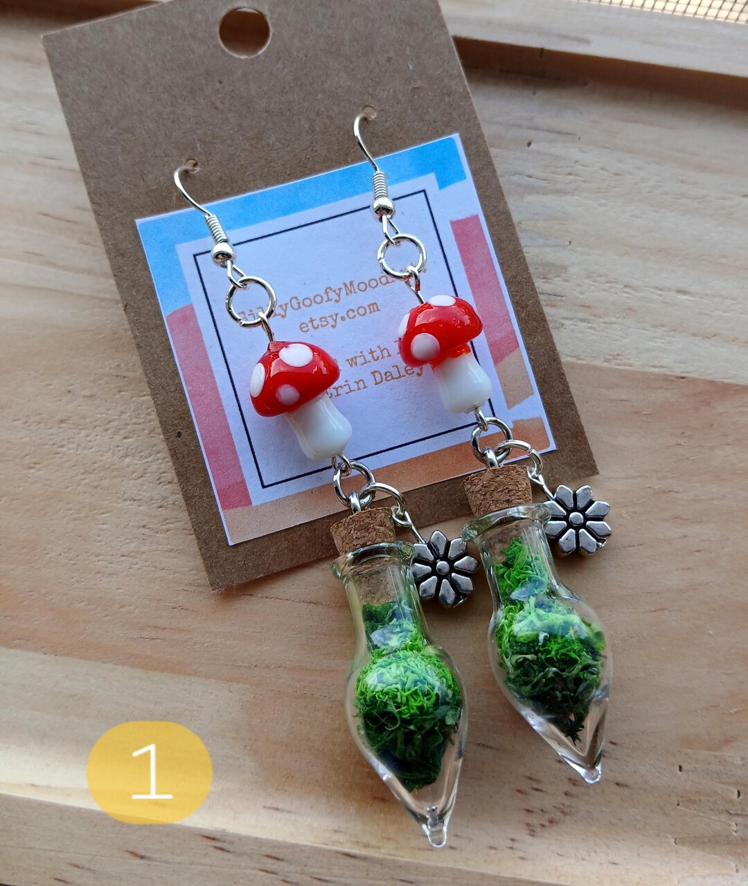 Mini Glass Jar Earrings - Mushroom, Moss, Seashell, Pearl, Fruit ...