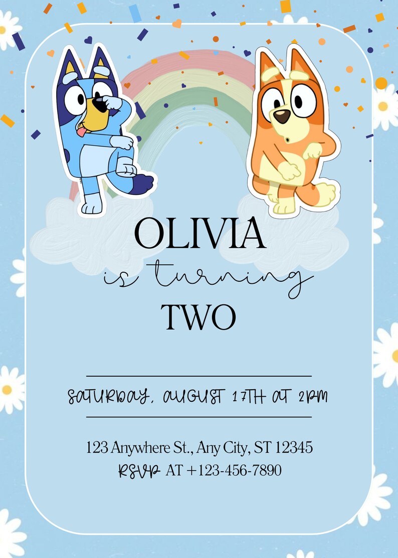 Bluey Theme Birthday Invitation Cute Digital Download Printable Kids ...