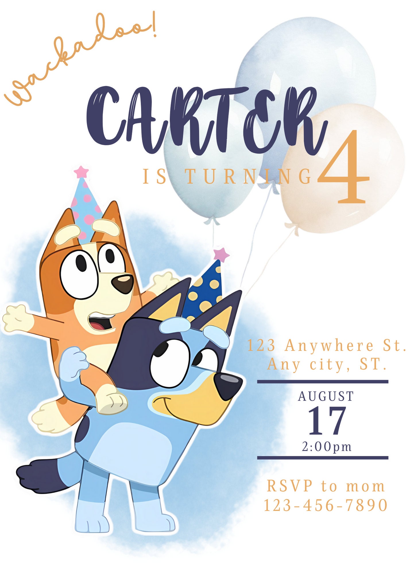 Wackadoo Bluey Invitation, Digital, Customize - Etsy Australia