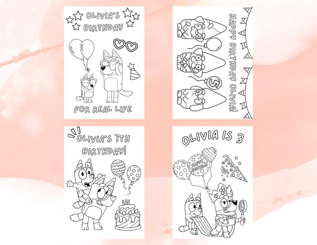 4 Personalized Blue Dog Coloring Sheets Instant Download Party Favor - Etsy