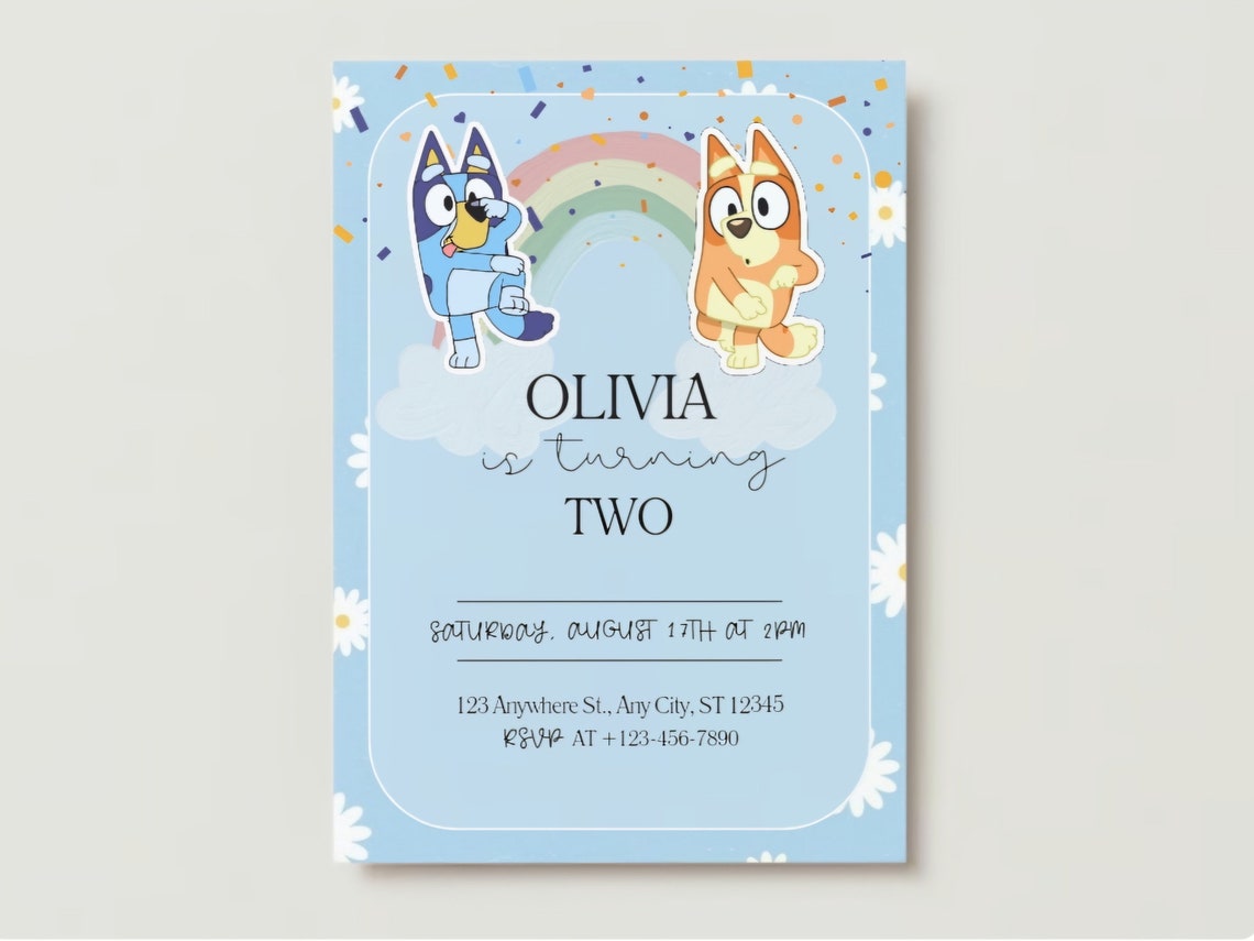 Bluey Theme Birthday Invitation Cute Digital Download Printable Kids ...