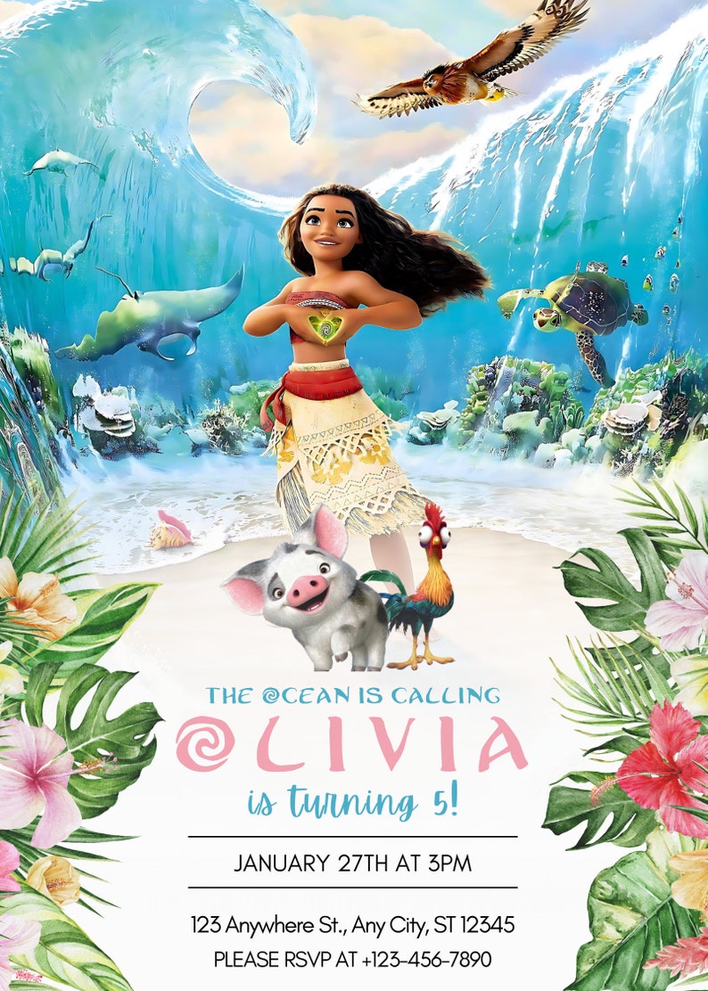 Moana Themed Digital Invite Customizable Birthday Invitation Template ...