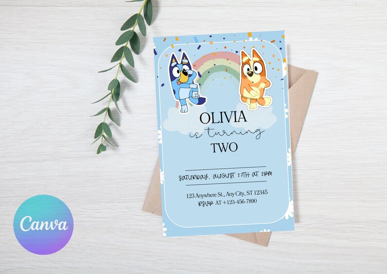 Bluey Theme Birthday Invitation Cute Digital Download Printable Kids ...