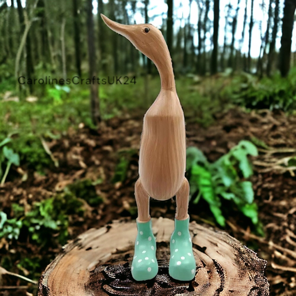Wooden Resin Duck Statue Garden Sculpture Handcrafted Duck Ornament ...