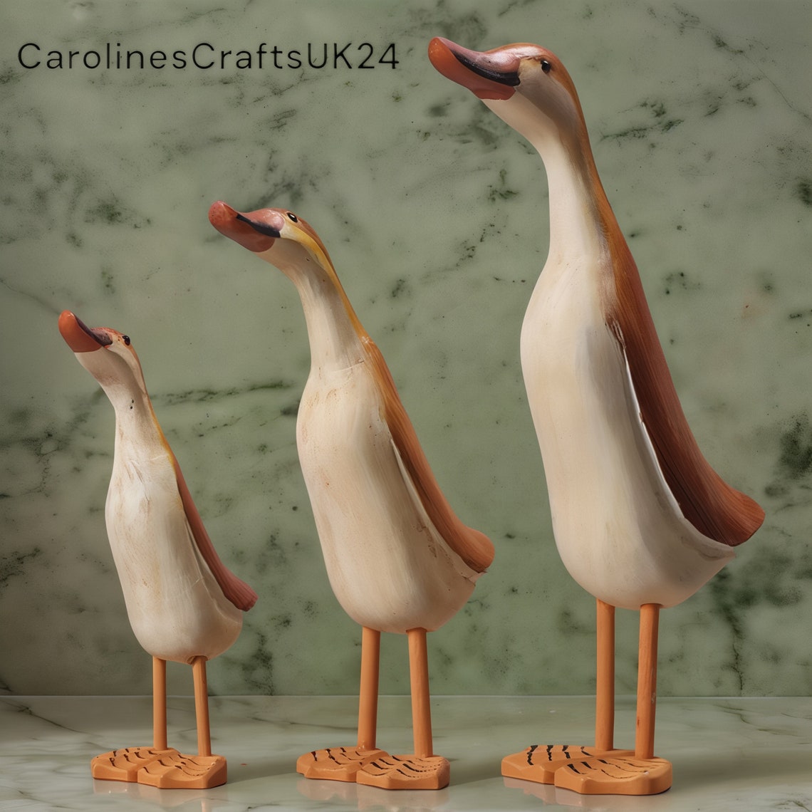 3x Wooden Duck Statue Garden Sculpture Set Handcrafted Duck Ornament ...