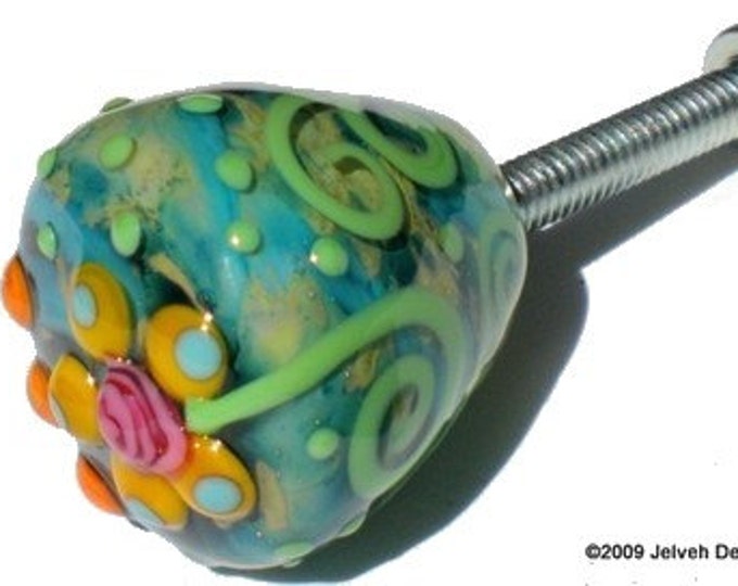 Lampwork Glass Drawer Pull, Knob, Earth Yellow Flower... - Etsy