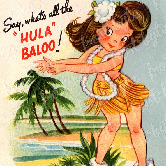 Vintage Hula Girl Card Image 50s Hawaiian Girl Instant Etsy
