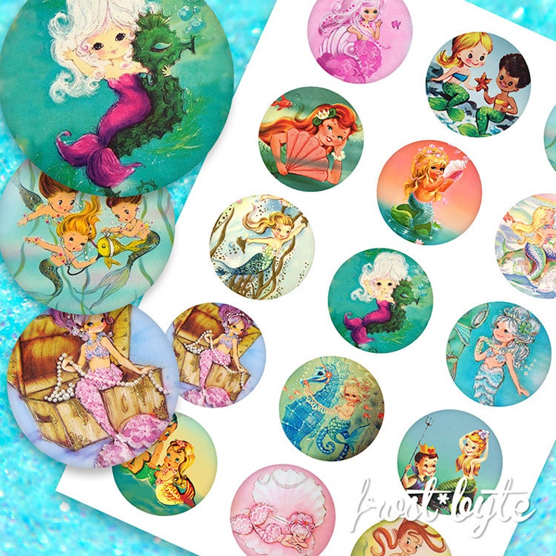 Vintage Mermaid Circle Image Sheet 2 Inch Circles Instant Downloadable ...