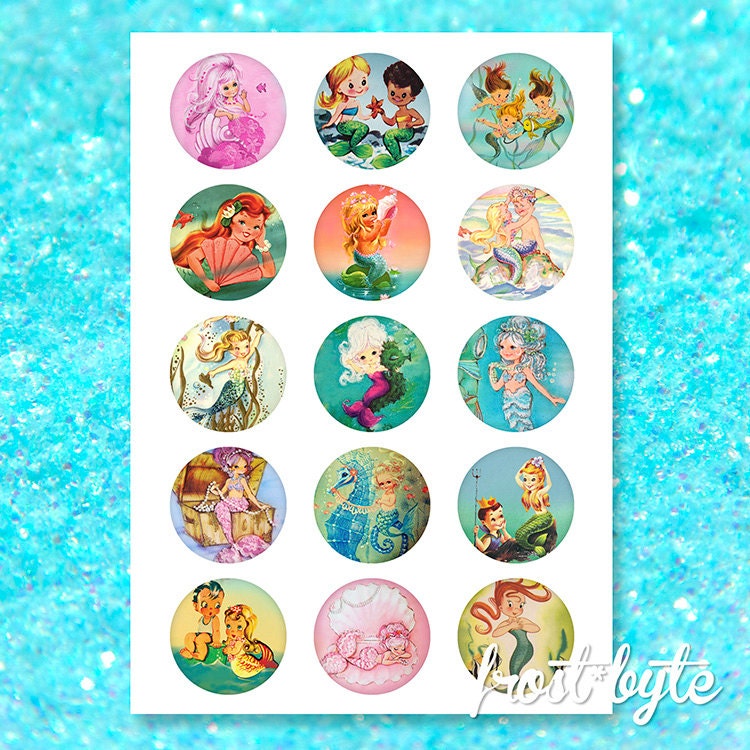 Vintage Mermaid Circle Image Sheet 2 Inch Circles Instant - Etsy